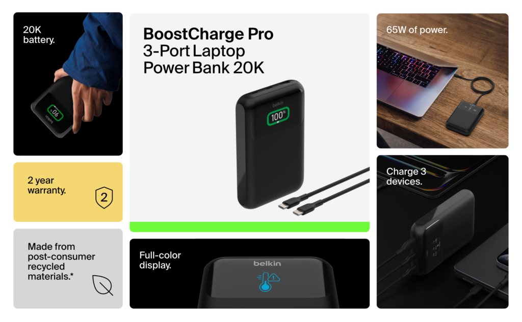 Belkin BoostCharge Pro 3埠筆記簿型電腦移動電源20K (BPB020BTBK) 原裝行貨 – 生活用品、家庭小電